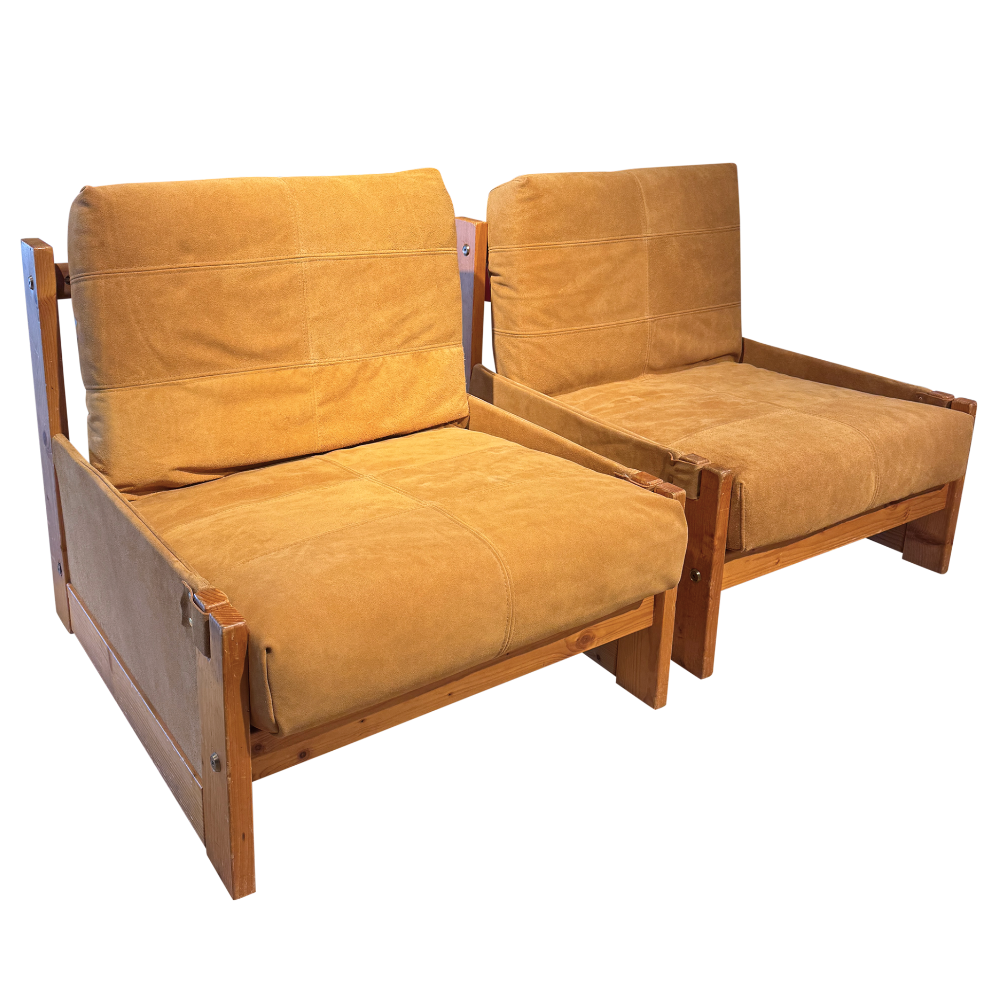 Pair of Suede Wood Frame Arm Chairs – Pop Up Home
