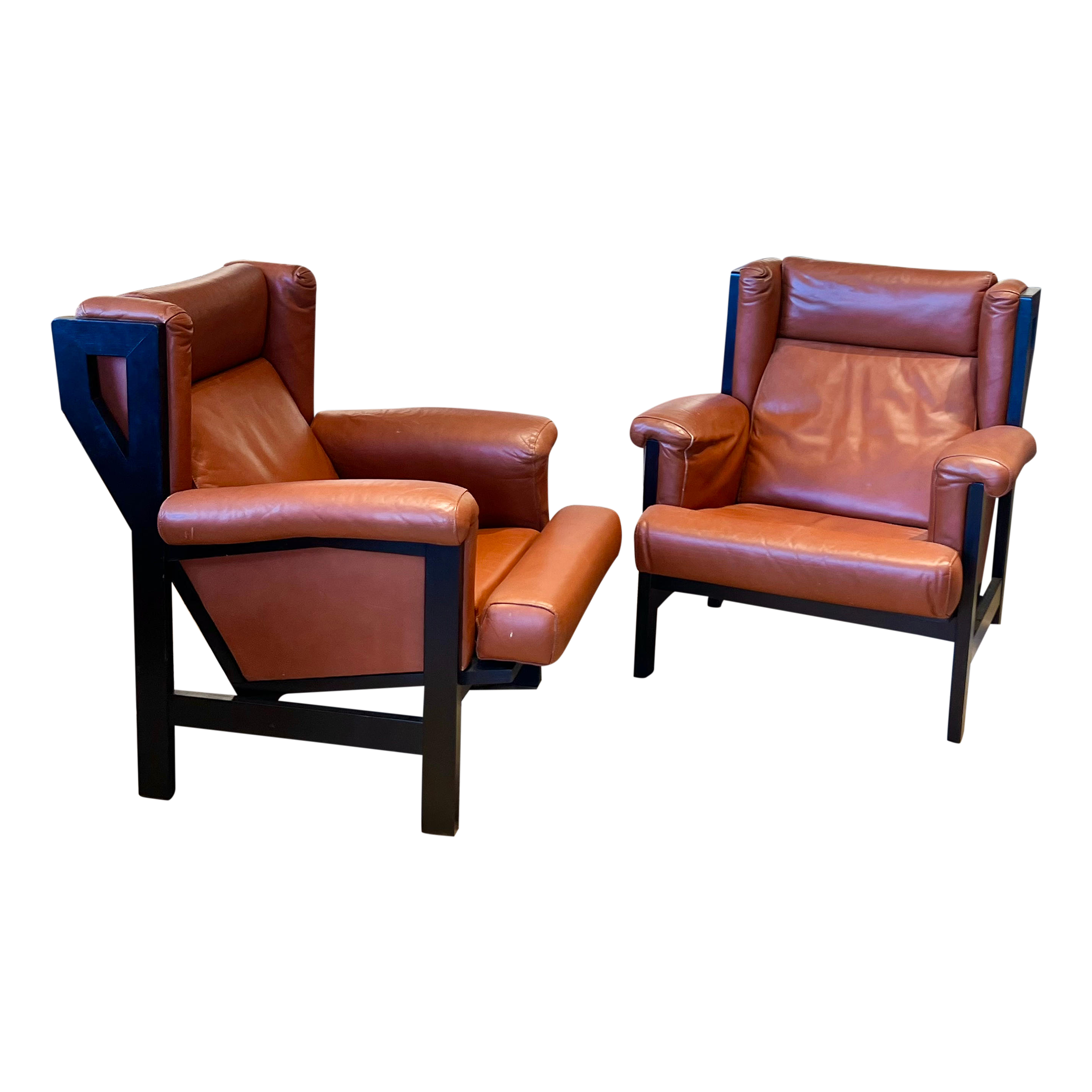 Red Leather Wood Frame Chairs – Pop Up Home